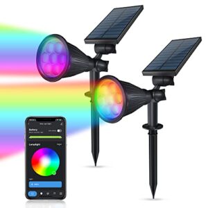 hellymoon smart solar spot lights outdoor – app control, 2-in-1 rgb wall/ground flag pole light solar landscape spotlight, 180° adjustable ip65 waterproof security light for pathway garden(2 pack)