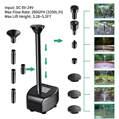 Solar Water Pump Outdoor, 12 Watt Solar Fountain Pump 360GPH+ Flow, Solar Water Fountain Kit with 7 Water Styles for Garden Pond Pool Waterfall Hydroponics Bird Bath