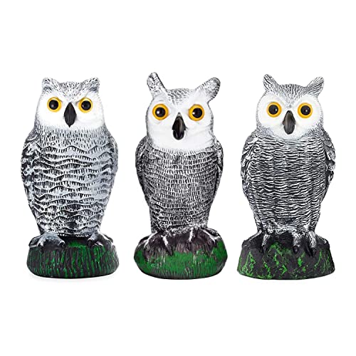 Fake Owl Decoy and Bird Deterrent - Set of 3 Plastic Owl to Scare Birds Away - Effective Bird Deterrent Devices as Scarecrow for Garden - Bird Repellent Devices Outdoor, Keep Birds Away!