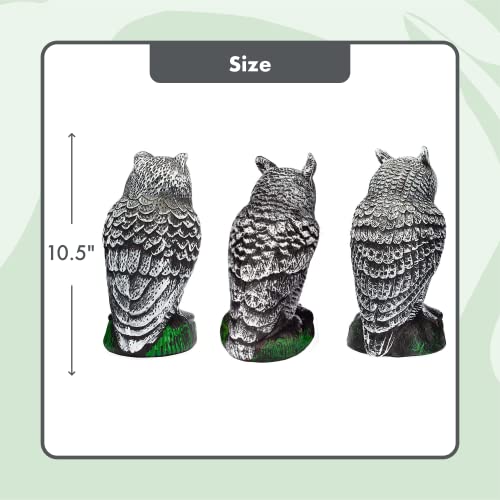 Fake Owl Decoy and Bird Deterrent - Set of 3 Plastic Owl to Scare Birds Away - Effective Bird Deterrent Devices as Scarecrow for Garden - Bird Repellent Devices Outdoor, Keep Birds Away!