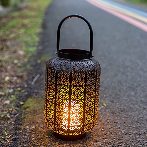 ANRUST Bucket Metal Lanterns Hanging, Outdoor Garden Lanterns, Metal Lantern Table Light Lantern for Garden, Patio, Yard Relaxing Atmosphere on Calm Nights (Black)