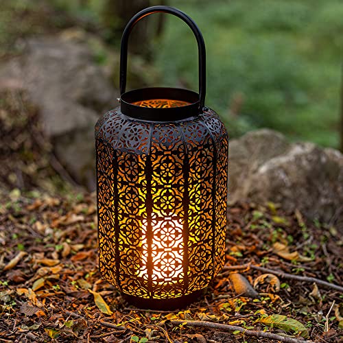 ANRUST Bucket Metal Lanterns Hanging, Outdoor Garden Lanterns, Metal Lantern Table Light Lantern for Garden, Patio, Yard Relaxing Atmosphere on Calm Nights (Black)