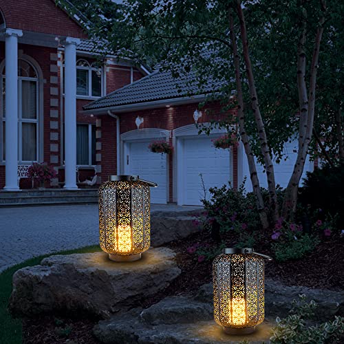 ANRUST Bucket Metal Lanterns Hanging, Outdoor Garden Lanterns, Metal Lantern Table Light Lantern for Garden, Patio, Yard Relaxing Atmosphere on Calm Nights (Black)