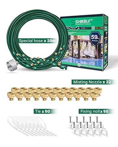 Misters for Outside Patio - 59FT(18M) Mister System, 20 Brass Nozzles Misting System, Patio Mister, Misting Cooling System for Patio, Garden, Greenhouse, Deck, Trampoline for waterpark