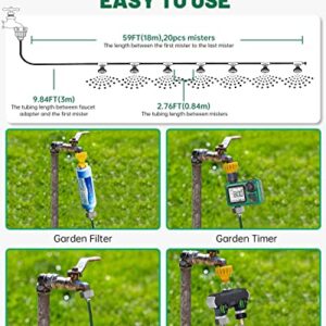 Misters for Outside Patio - 59FT(18M) Mister System, 20 Brass Nozzles Misting System, Patio Mister, Misting Cooling System for Patio, Garden, Greenhouse, Deck, Trampoline for waterpark