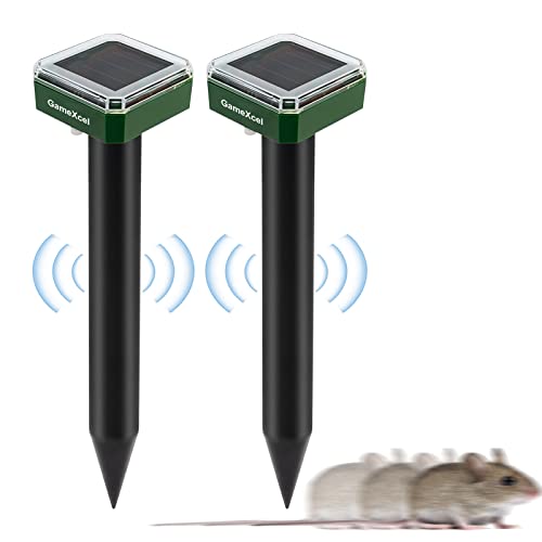 Solar Mole Repeller Gopher Repellent Ultrasonic Solar Powered 2pcs Pest Repeller for Mole Repeller Rodent Gopher Deterrent Vole Chaser for Lawn Yard & Garden of Outdoor Use 2 Packs