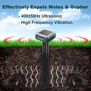 Solar Mole Repeller Gopher Repellent Ultrasonic Solar Powered 2pcs Pest Repeller for Mole Repeller Rodent Gopher Deterrent Vole Chaser for Lawn Yard & Garden of Outdoor Use 2 Packs