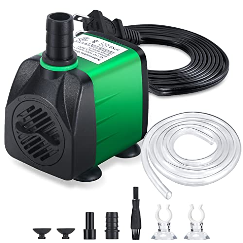 CWKJ Fountain Pump, 160GPH (10W 600L/H) Water Fountain Pump, Outdoor Submersible Fountain Pump with 4.9ft Tubing (ID x 1/3-Inch), 3 Nozzles for Aquarium, Pond, Fish Tank, Water Pump Hydroponics