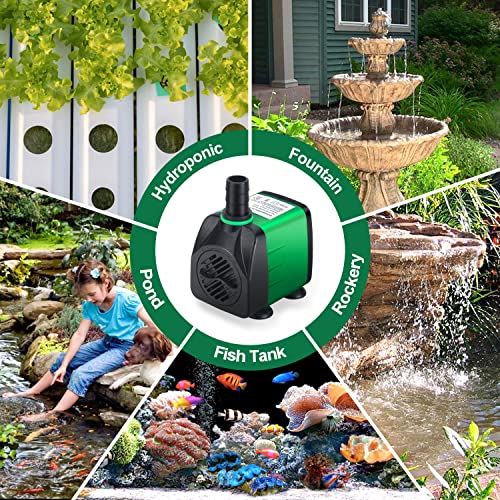 CWKJ Fountain Pump, 160GPH (10W 600L/H) Water Fountain Pump, Outdoor Submersible Fountain Pump with 4.9ft Tubing (ID x 1/3-Inch), 3 Nozzles for Aquarium, Pond, Fish Tank, Water Pump Hydroponics