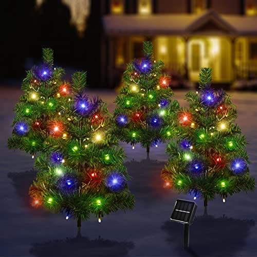 4-Pack Christmas Tree Solar Pathway Lights Outdoor Waterproof Garden Stake Lights Holiday Decor for Patio Yard Driveway