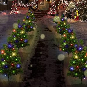 4-Pack Christmas Tree Solar Pathway Lights Outdoor Waterproof Garden Stake Lights Holiday Decor for Patio Yard Driveway