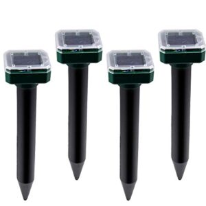 mortime solar powered mole deterrent spikes outdoor yard gopher vole deterrent ultrasonic groundhog stake for lawn garden (4 pack)