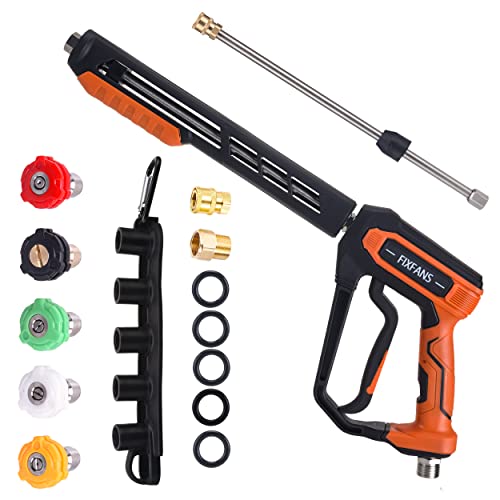 FIXFANS Pressure Washer Gun Kit, 4000PSI Power Washer Handle Gun with Replacement Wand Extension, High Pressure Spray Gun with 5 Nozzle Tips, M22 Fitting, 1/4" Quick Connect Female