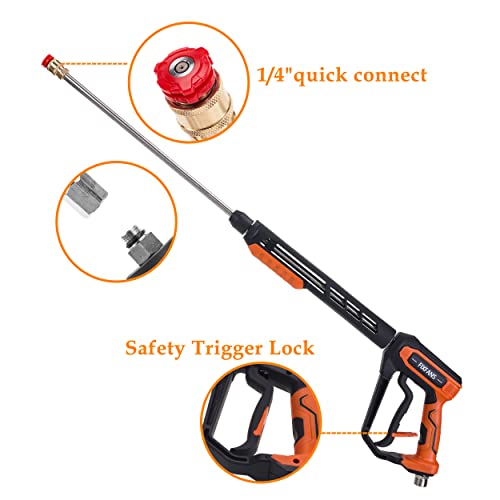 FIXFANS Pressure Washer Gun Kit, 4000PSI Power Washer Handle Gun with Replacement Wand Extension, High Pressure Spray Gun with 5 Nozzle Tips, M22 Fitting, 1/4" Quick Connect Female