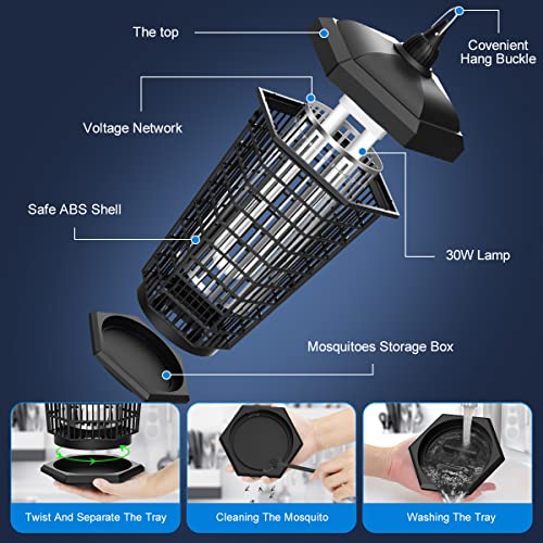 Bug Zapper Outdoor 30W 4200V Electric Mosquito Zapper Insect Killer Waterproof Fly Traps for Garden, Backyard, Patio,1 Acre Coverage, Plug in, Large Size, Black