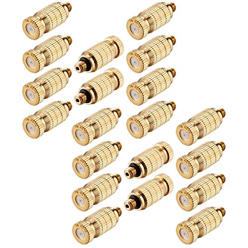 Lpraer 20 Pcs High Pressure Brass Misting Nozzles 0.016" Orifice (0.4mm) 10/24 UNC Thread Mister Nozzle Replacement for Garden, Greenhouse Irrigation