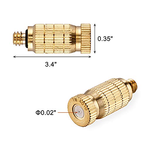 Lpraer 20 Pcs High Pressure Brass Misting Nozzles 0.016" Orifice (0.4mm) 10/24 UNC Thread Mister Nozzle Replacement for Garden, Greenhouse Irrigation