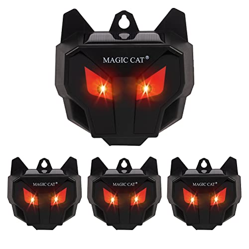 MAGIC CAT Solar Animal Repellent, Wild Animal Predator Red Eyes LED Blinking Lights, Waterproof Nocturnal Animal Repeller to Keep Skunk, Deer, Coyote, Raccoon Away from Garden Yard Farm Chicken Coop