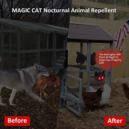 MAGIC CAT Solar Animal Repellent, Wild Animal Predator Red Eyes LED Blinking Lights, Waterproof Nocturnal Animal Repeller to Keep Skunk, Deer, Coyote, Raccoon Away from Garden Yard Farm Chicken Coop