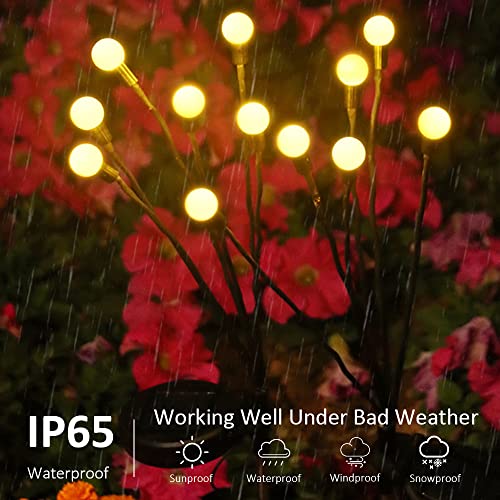 JSMAASER 2Pcs 10 LED Solar Powered Firefly Lights, Garden Lights Solar Powered Waterproof, Starburst Swaying Light Swaying When Wind Blows for Landscape, Pathway, Patio, Christmas (Warm White, 10 LED)