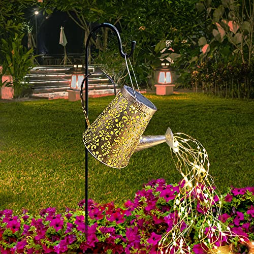 Solar Watering Can Garden Lights - Solar Lights Outdoor Garden Ornaments Waterproof Large Yard Statues Retro Copper Decorations for Home Patio with 35"Shepherd Hook