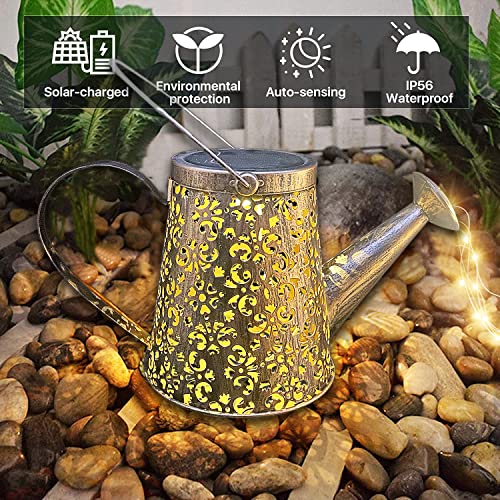 Solar Watering Can Garden Lights - Solar Lights Outdoor Garden Ornaments Waterproof Large Yard Statues Retro Copper Decorations for Home Patio with 35"Shepherd Hook