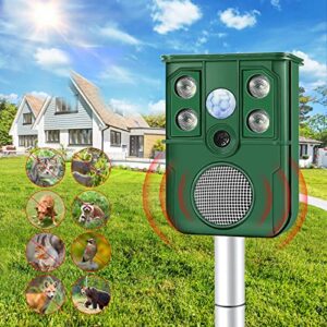 ultrasonic animal repeller,lasriges solar battery powered cat repellent, outdoor waterproof dog deterrent repeller with motion sensor for home garden yard foxs, birds, squirrels