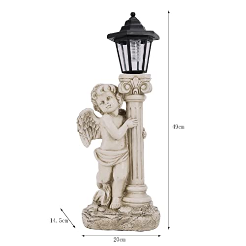 Angel Statue with Solar Lights (Left) 19.7 Inch, Solar Cherub Angel Garden Statue with Roma Pillar for Garden Decor, Porch, Patio, Yard Art Decorations, Polyresin