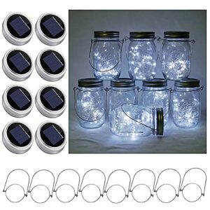 cynzia 30led solar mason jar lights, 8 pack jar lid string lights (no jars), waterproof fairy firefly light for garden, patio, outdoor, yard, lawn decor(cool white)