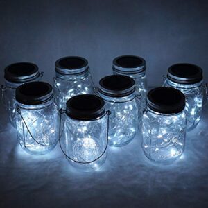 Cynzia 30LED Solar Mason Jar Lights, 8 Pack Jar Lid String Lights (No Jars), Waterproof Fairy Firefly Light for Garden, Patio, Outdoor, Yard, Lawn Decor(Cool White)