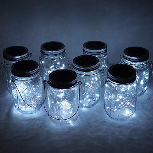 Cynzia 30LED Solar Mason Jar Lights, 8 Pack Jar Lid String Lights (No Jars), Waterproof Fairy Firefly Light for Garden, Patio, Outdoor, Yard, Lawn Decor(Cool White)