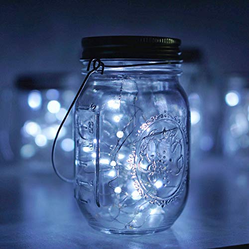 Cynzia 30LED Solar Mason Jar Lights, 8 Pack Jar Lid String Lights (No Jars), Waterproof Fairy Firefly Light for Garden, Patio, Outdoor, Yard, Lawn Decor(Cool White)