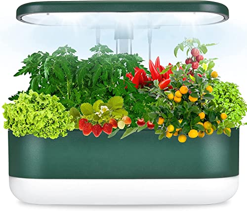 Hydroponics Growing System, 10 Pods Indoor Gardening System with 24W Full Spectrum Grow Light, Automatic Timer Pump,Height Adjustable(7''-15''),4.2L Water Tank Indoor Growing System for Patio Kitchen