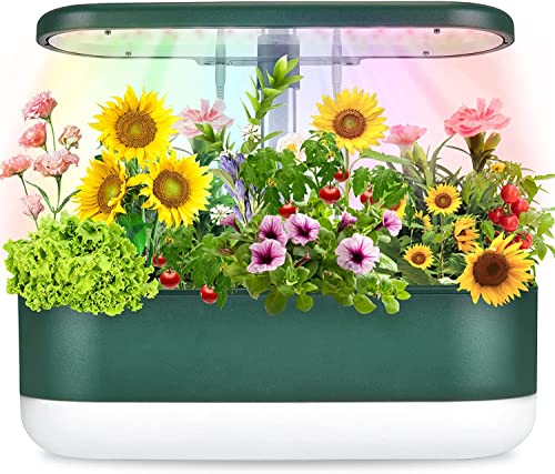 Hydroponics Growing System, 10 Pods Indoor Gardening System with 24W Full Spectrum Grow Light, Automatic Timer Pump,Height Adjustable(7''-15''),4.2L Water Tank Indoor Growing System for Patio Kitchen