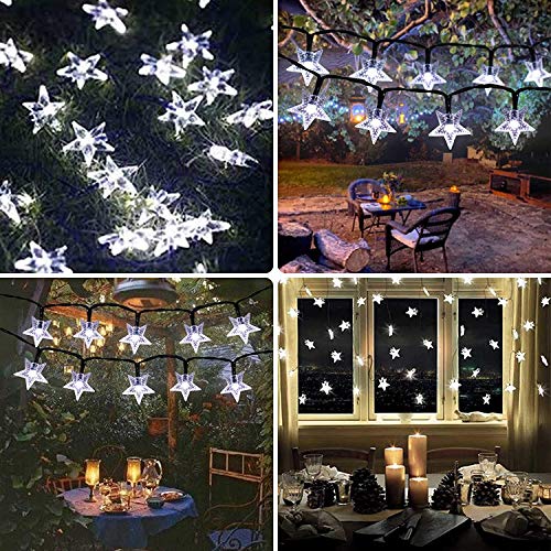 White 2-Pack 200 LED 40FT Star Solar String Lights Outdoor, Star Solar Lights Outdoor Decorative, 8 Modes Solar Powered Twinkle Fairy Lights Decoration for Ramadan, Garden, Party (Cool White)