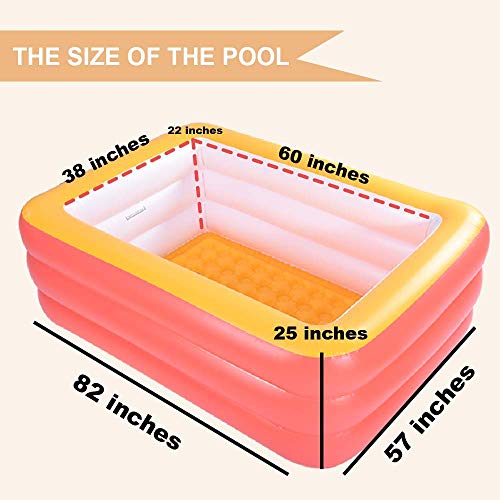 Inflatable Pools, Kiddie Pools, Inflatable Family Swim Play Center Pool with Soft Floor, 82" & 59" Durable Swimming Pool, Summer Water Fun for Garden or Backyard or Indoor (82Orange&59Blue)