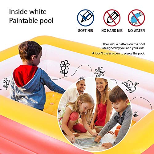 Inflatable Pools, Kiddie Pools, Inflatable Family Swim Play Center Pool with Soft Floor, 82" & 59" Durable Swimming Pool, Summer Water Fun for Garden or Backyard or Indoor (82Orange&59Blue)