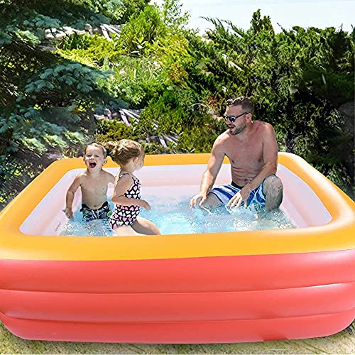 Inflatable Pools, Kiddie Pools, Inflatable Family Swim Play Center Pool with Soft Floor, 82" & 59" Durable Swimming Pool, Summer Water Fun for Garden or Backyard or Indoor (82Orange&59Blue)