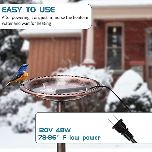 RGQSUN Bird Bath Deicer Heater for Outdoors in Winter,48 W Thermostatic Control Bird Bath Water Heater with 4.6 Ft Long Power Cord,Energy Saving Heater for Patio,Yard, Garden,Lawn