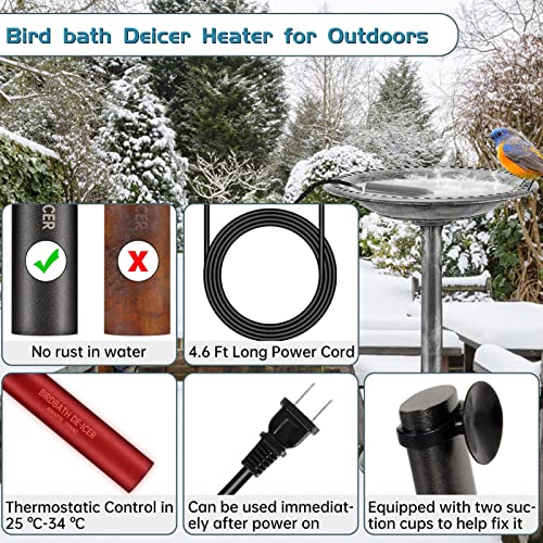 RGQSUN Bird Bath Deicer Heater for Outdoors in Winter,48 W Thermostatic Control Bird Bath Water Heater with 4.6 Ft Long Power Cord,Energy Saving Heater for Patio,Yard, Garden,Lawn