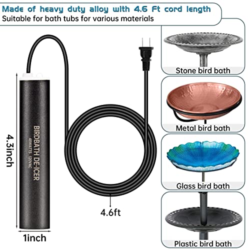 RGQSUN Bird Bath Deicer Heater for Outdoors in Winter,48 W Thermostatic Control Bird Bath Water Heater with 4.6 Ft Long Power Cord,Energy Saving Heater for Patio,Yard, Garden,Lawn