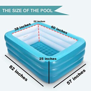 Inflatable Pools, Kiddie Pools, Inflatable Family Swim Play Center Pool with Soft Floor, 82" & 59" Durable Swimming Pool, Summer Water Fun for Garden or Backyard or Indoor (82Green&59Green)