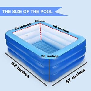 Inflatable Pools, Kiddie Pools, Inflatable Family Swim Play Center Pool with Soft Floor, 82" & 59" Durable Swimming Pool, Summer Water Fun for Garden or Backyard or Indoor (82Blue&59Blue)