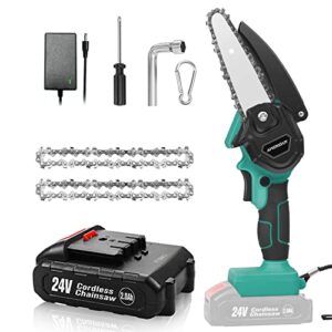 mini chainsaw 6 inch cordless chain saws – electric battery powered chainsaw small portable one-hand handheld, 24v rechargeable operated for tree trimming, branch and wood cutting