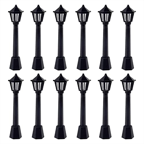 HONBAY 12PCS Mini Street Light Model Railway Train Lamp Miniature Plastic Village Pathway Lantern Post for Micro Landscape Fairy Garden Accessories