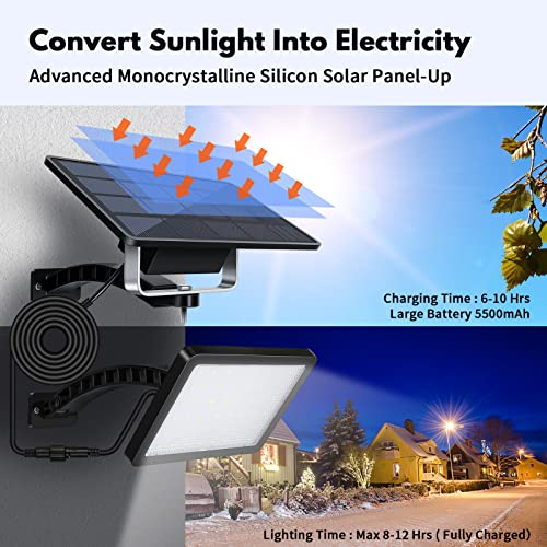 Solar Outdoor Lights with Dusk to Dawn - 48 LED Lights, IP65 Waterproof, 180° Adjustable, 800 Lumens Separable Security Light, Wall Mount Solar Flood Lights for Garden, Pathway, Yard, Patio, Balcony