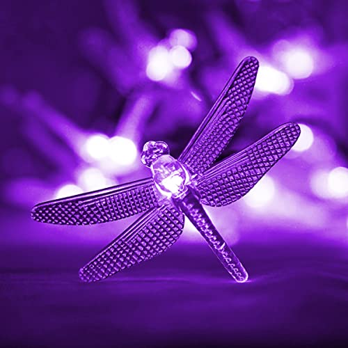 Dragonfly Solar String Lights, 30LED 21ft 8 Modes Outdoor Waterproof Crystal Dragonfly Fairy Lighting for Christmas Trees, Garden, Patio, Fence, Wedding, Party and Holiday Decorations (Purple)