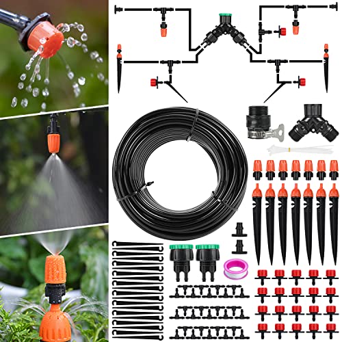 Drip Irrigation Kit, Aiglam Garden Watering System Garden Irrigation System 1/4" Blank Distribution Tubing Adjustable Automatic Drip Irrigation Kits for Greenhouse, Flower Bed, Patio Plants (130FT)