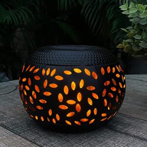 solar table lights outdoor waterproof – dancing flickering flame lamp black metal tabletop light solar powered decorative lighting lantern for desk bedroom patio garden pathway yard (1 pack)