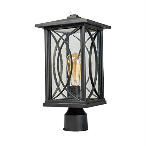 JETIMA Outdoor Post Light Black Finish Waterproof Pole Lantern Lighting Fixture with Tempered Clear Seeded Glass for Patio, Garden, Yard, Balcony, Pathway